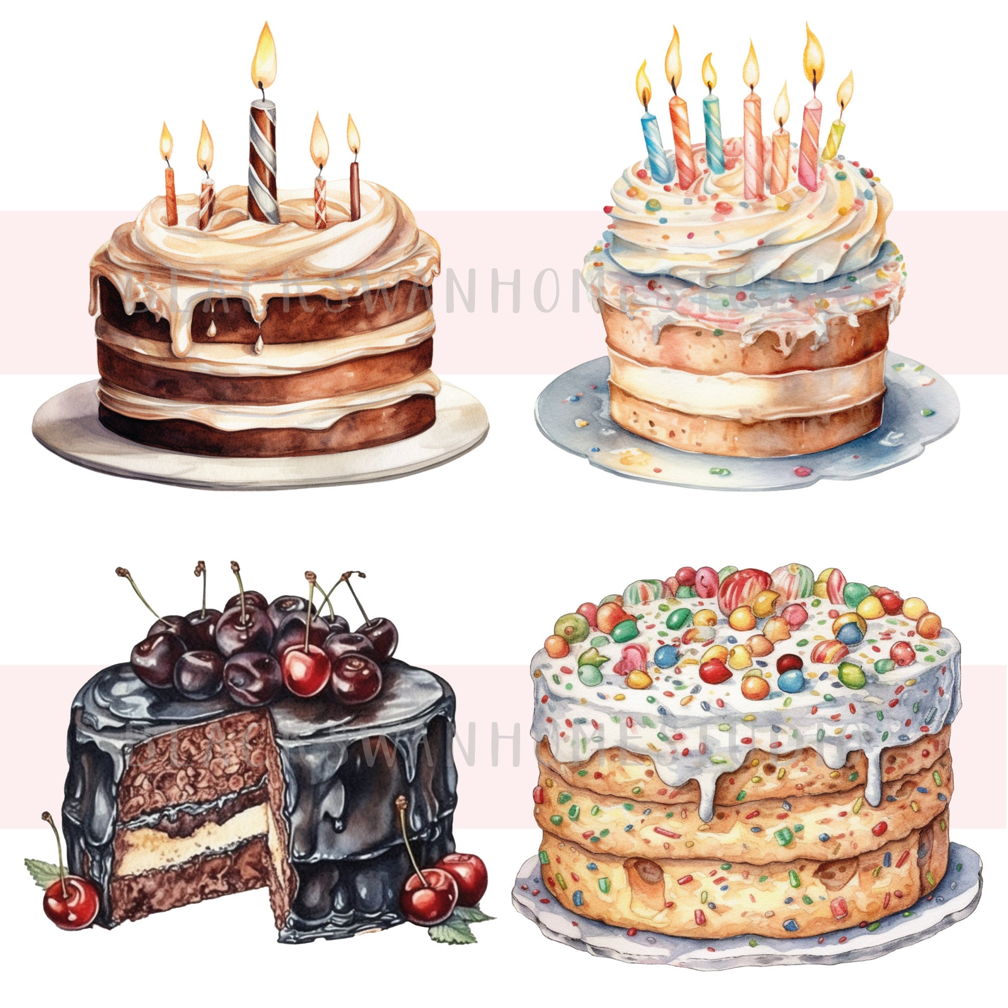 Watercolor Birthday Cakes Png Bundle Birthday Cake Clipart - Etsy