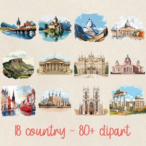 80 Europe Cities Clipart Bundle, European Cities Png Bundle, Pisa Png ...