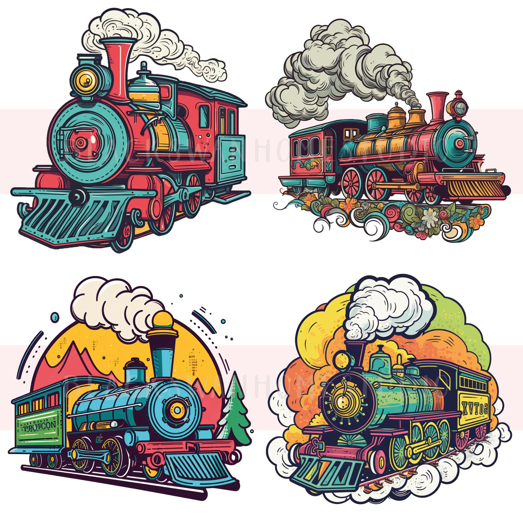 Nursery Train Png Bundle for Sublimation, Steam Locomotive Png File ...