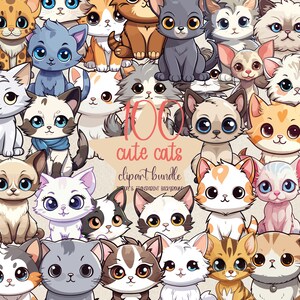 100 Cute Cats Clipart Bundle Kitten Png Bundle Kitten Clipart Bundle ...