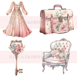 Watercolor Vintage Items Clipart Bundle, Watercolor Vintage Furniture ...