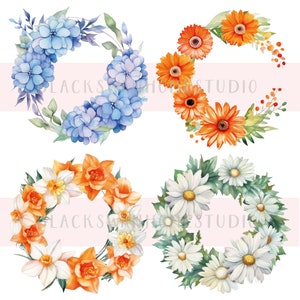 Watercolor Flower Wreath Clipart Bundle, Floral Wreath Png Bundle ...