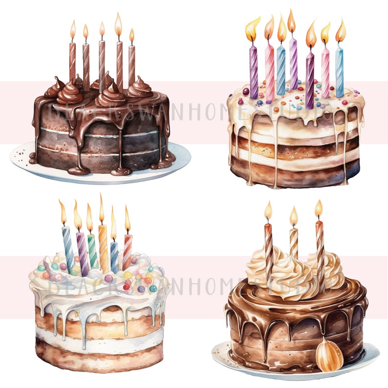 Birthday Cake Clipart Bundle Watercolor Birthday Cakes Png - Etsy