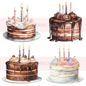 Birthday Cake Clipart Bundle, Watercolor Birthday Cakes Png Bundle ...