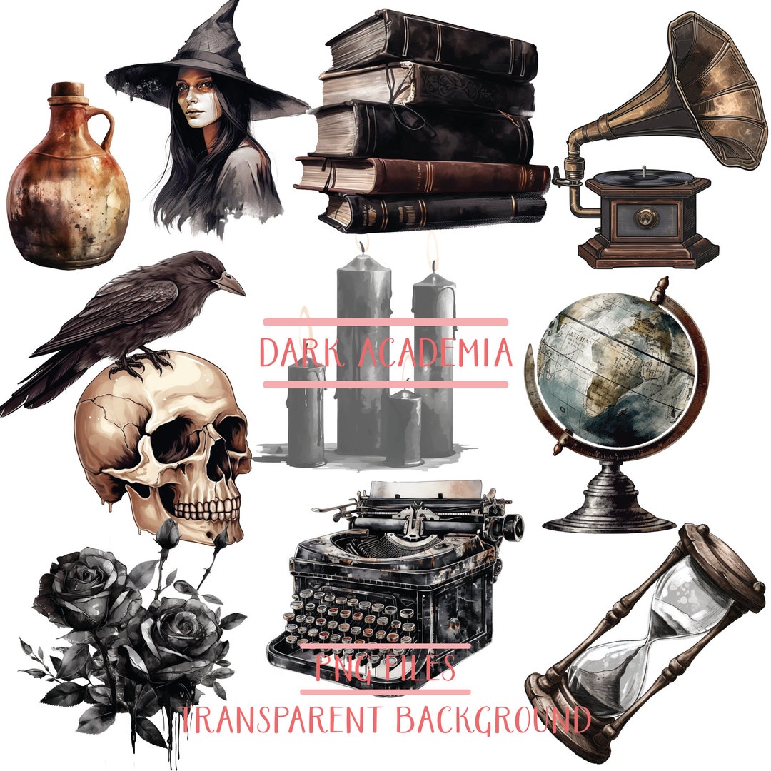 Dark Academia Clipart Bundle, Gothic Png Bundle, Dark Academia Png ...