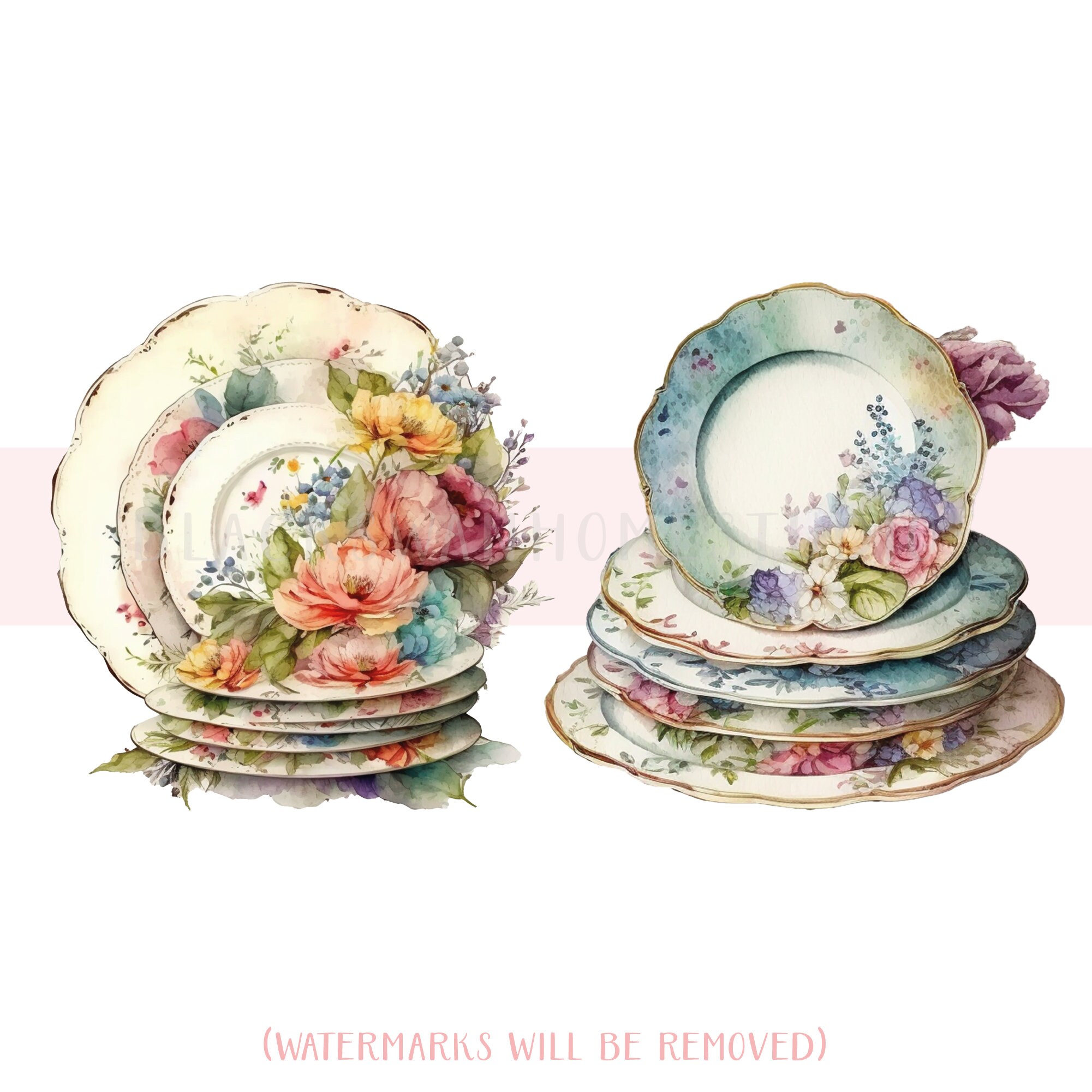 Vintage Plates Clipart Bundle Vintage Floral Plates Png - Etsy