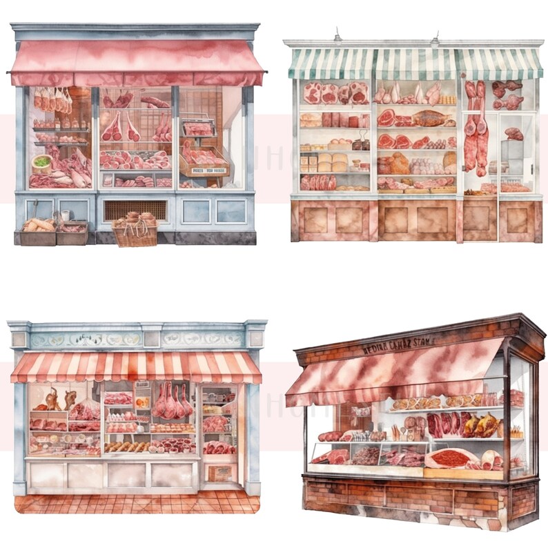 Watercolor Butcher Shop Clipart Bundle Butcher Store Clipart - Etsy