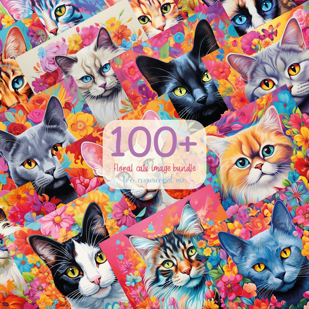 100+ Colorful Floral Cats Png Bundle Colorful Cat Breeds Images Cat ...