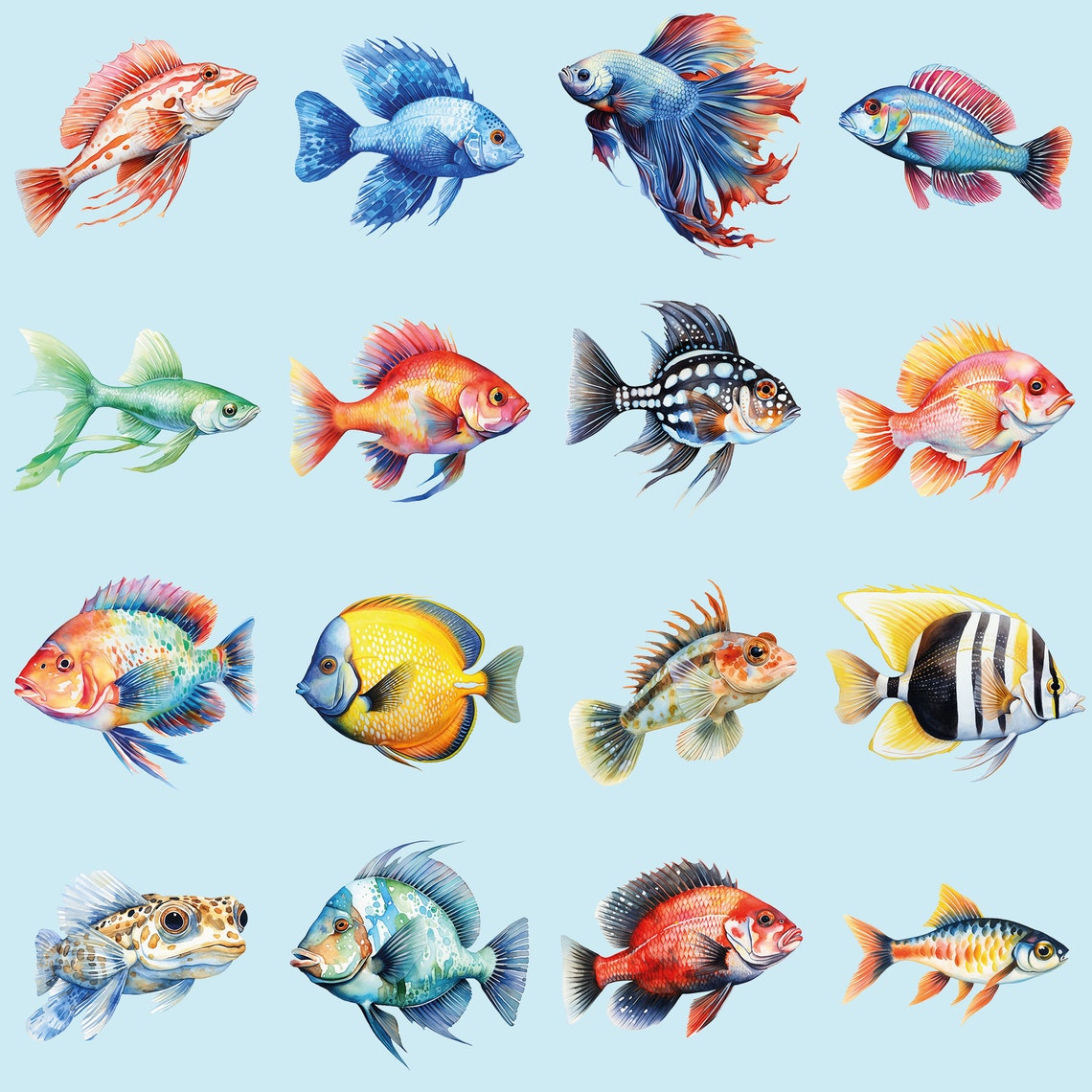 Watercolor Tropical Fish Clipart Bundle, Watercolor Underwater Clipart ...