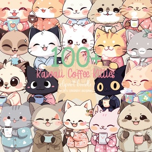 100 Kawaii Coffee Kitties Clipart Bundle Cute Kitten Png Bundle Kittie ...