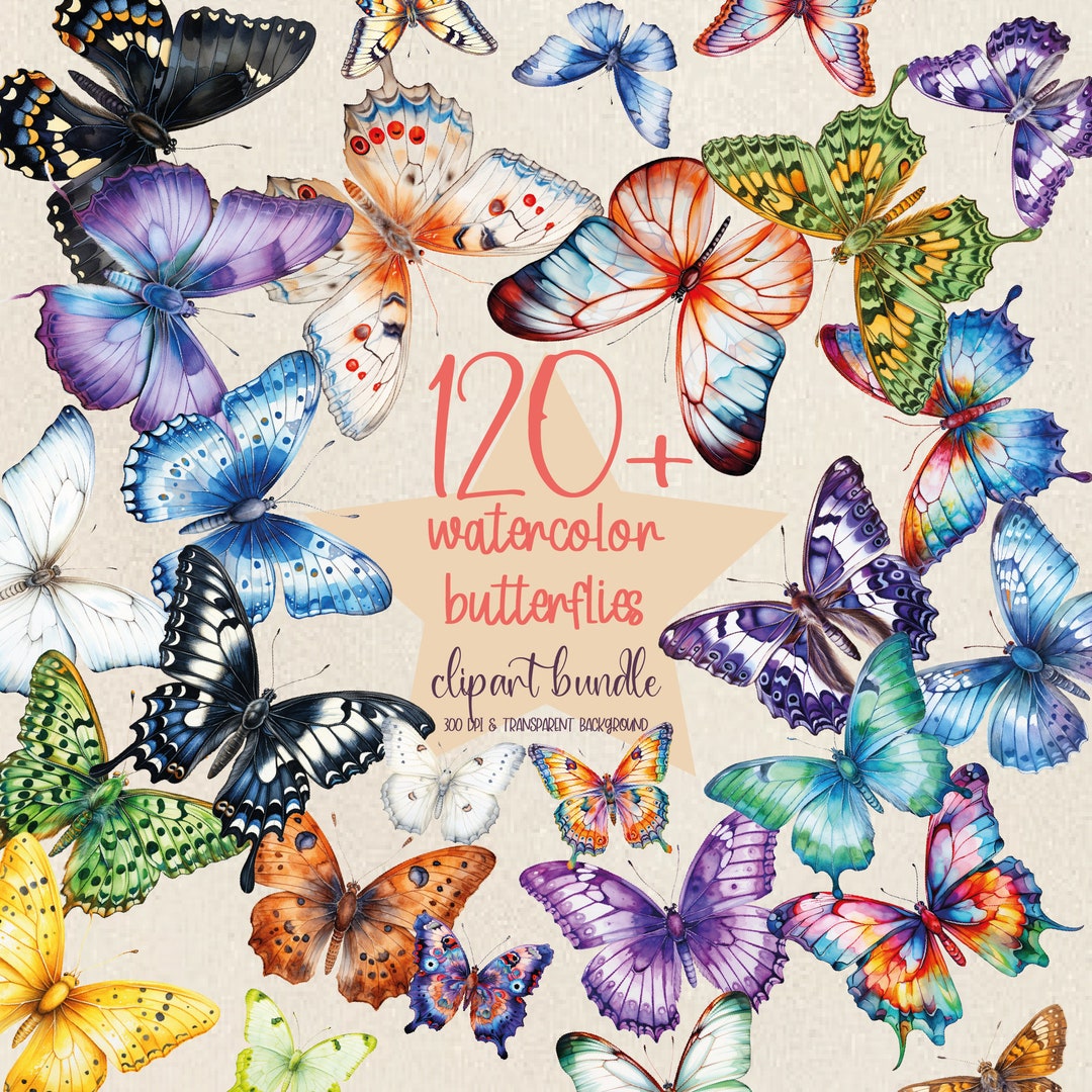Watercolor Butterflies Clipart Bundle, Colorful Butterfly Png Bundle ...