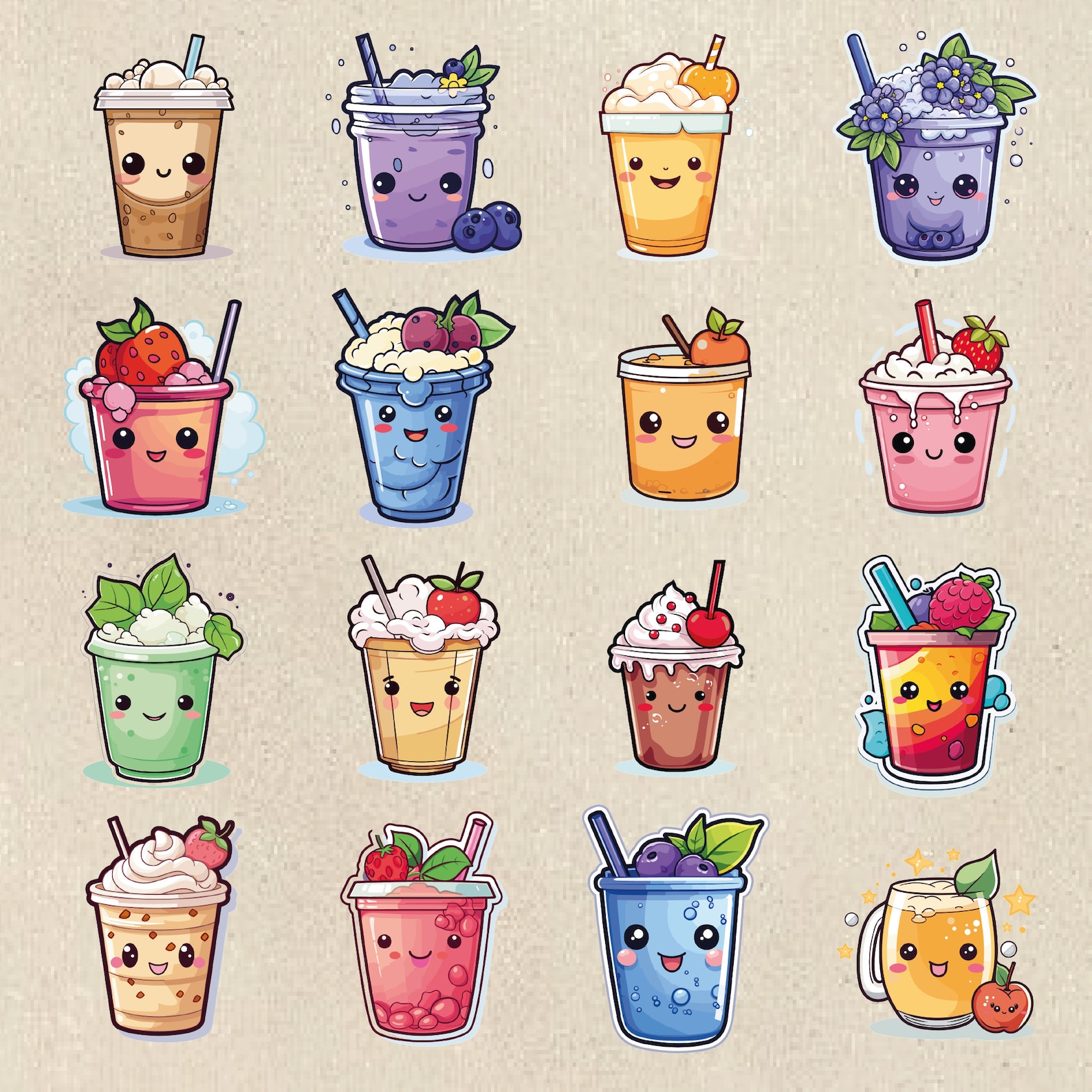 100 Kawaii Drinks Png Bundle Kawaii Sticker Png Bundle Kawaii Cocktail ...