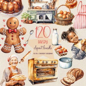 120 Baking Clipart Bundle, Watercolor Baking Clipart Bundle, Bakery ...