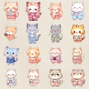 100 Kawaii Coffee Kitties Clipart Bundle Cute Kitten Png Bundle Kittie ...