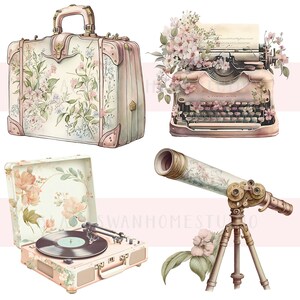 Pastel Painting Vintage Items Png Bundle, Vintage Gramophone Png ...