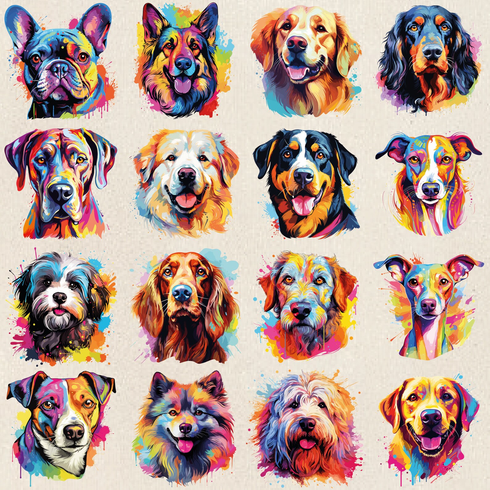100 Colorful Dogs T-shirt Design Bundle Dog Breeds Clipart Bundle Cute ...