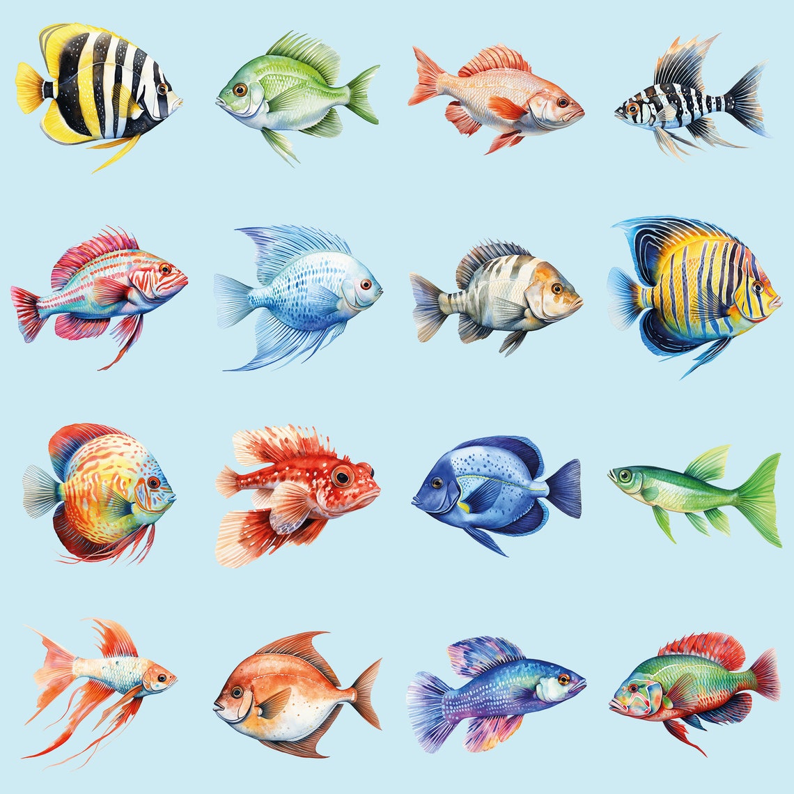 Watercolor Tropical Fish Clipart Bundle, Watercolor Underwater Clipart ...