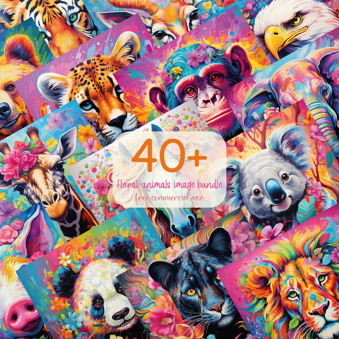 40+ Colorful Floral Animals Image Bundle Colorful Animal Prints Animal ...