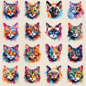 100 Colorful Cats T-shirt Design Bundle, Cat Breeds Clipart Bundle ...