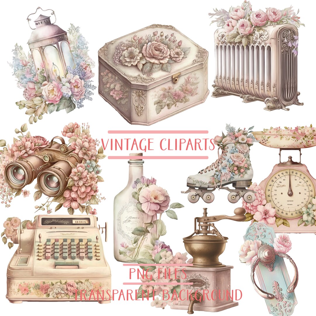Pastel Painting Vintage Items Png Bundle, Vintage Tools Png, Vintage ...