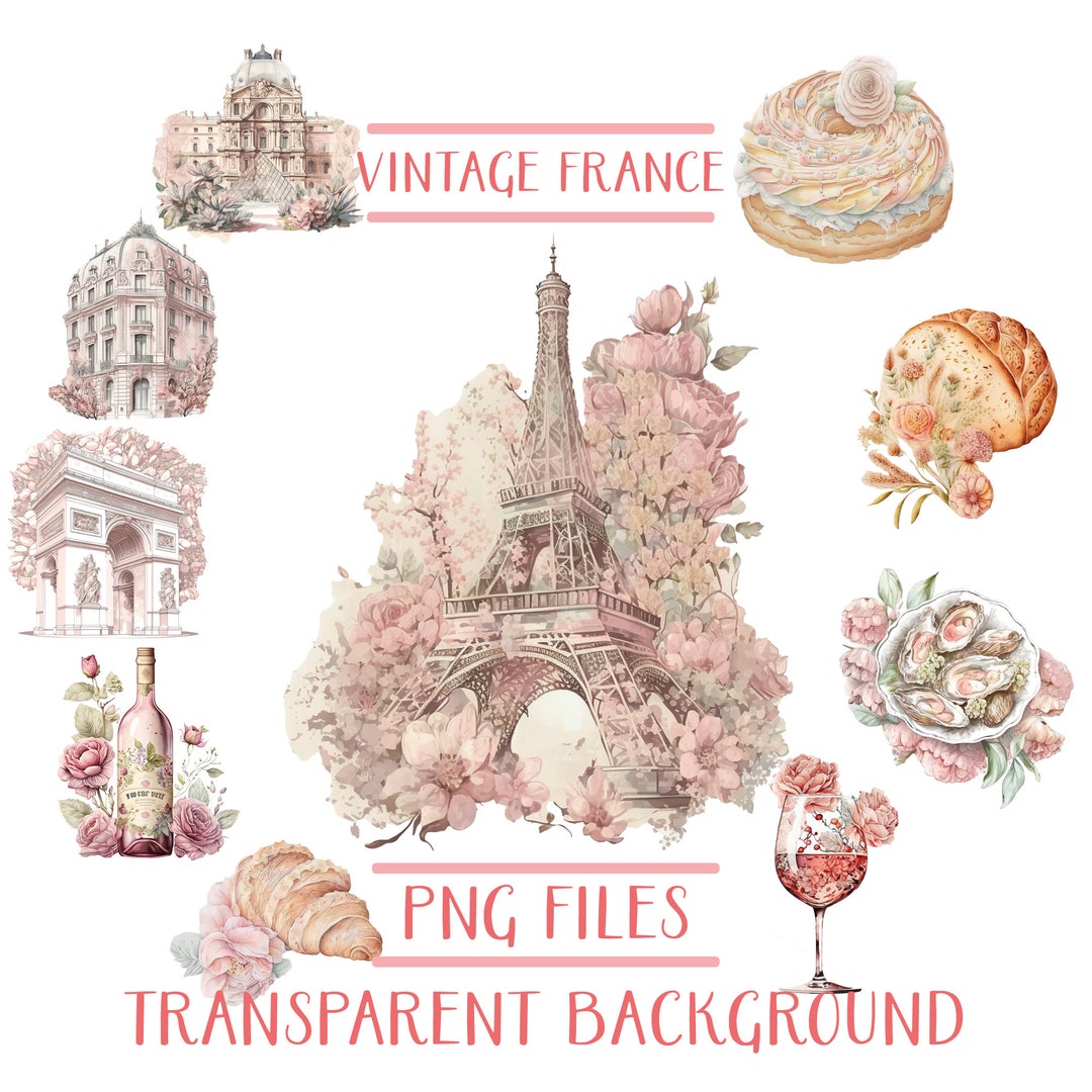 Vintage France Png Bundle, Eiffel Tower Vintage Png Sublimation, Wine ...