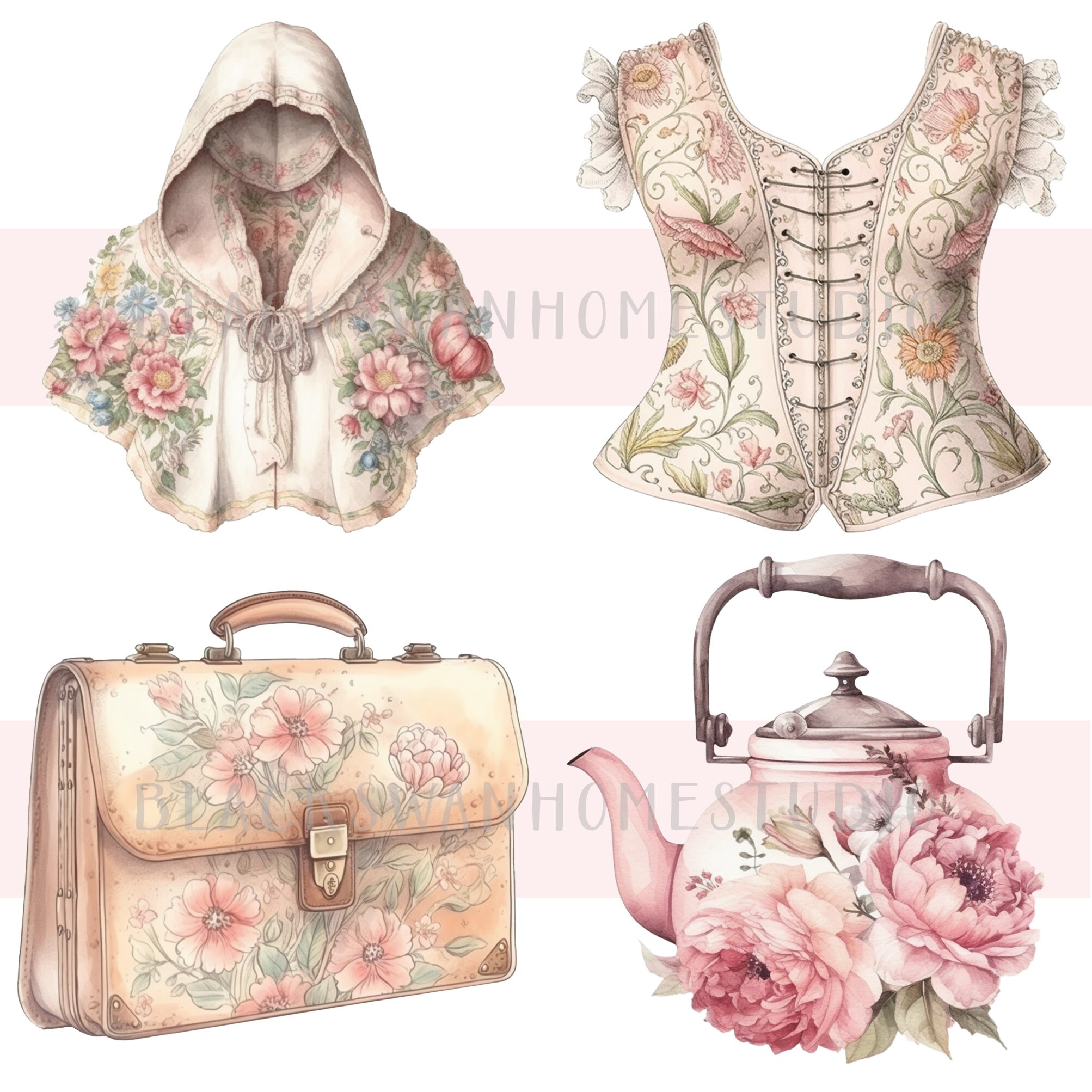 Watercolor Vintage Items Clipart Bundle Watercolor Vintage - Etsy