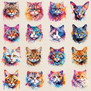 100 Colorful Cats T-shirt Design Bundle, Cat Breeds Clipart Bundle ...