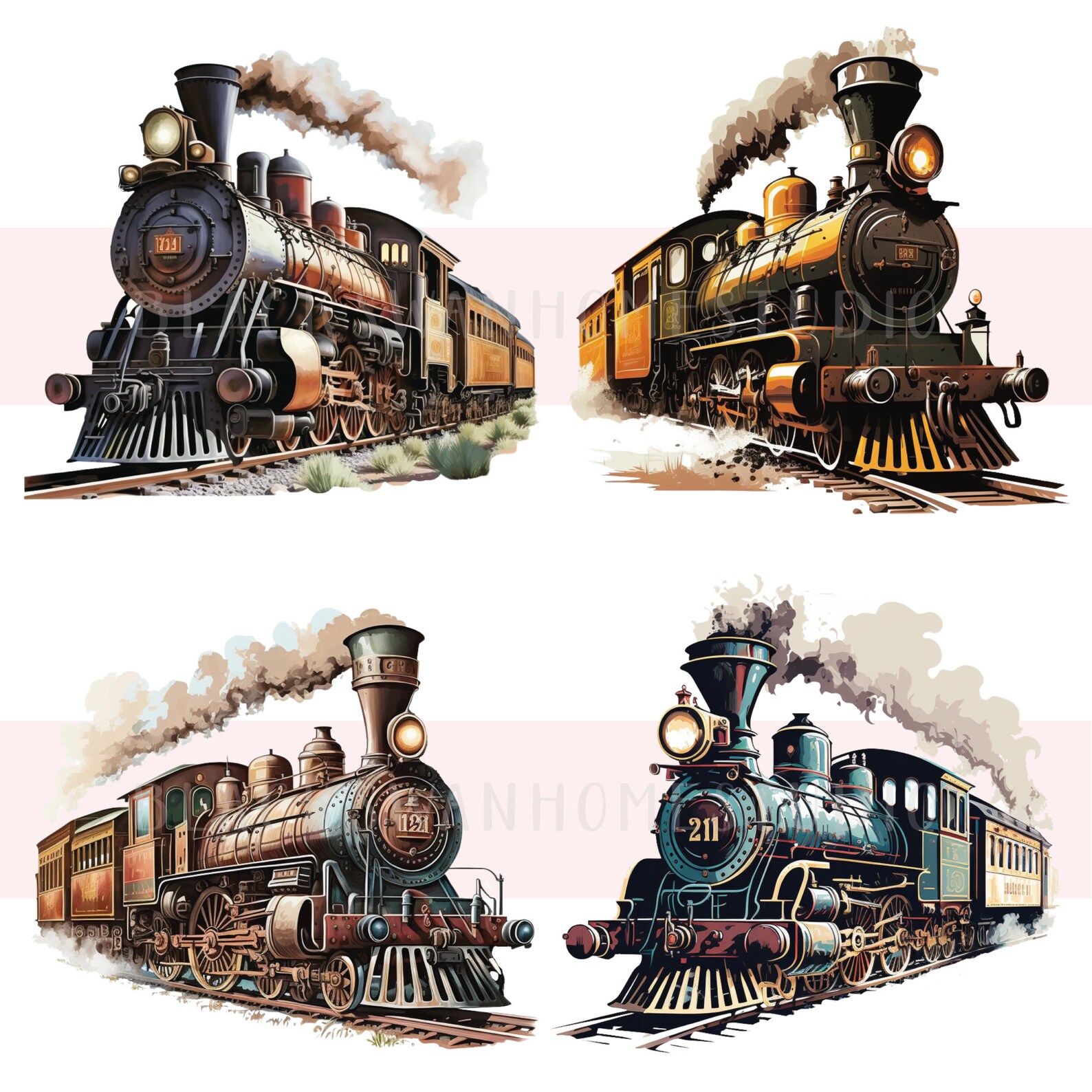 Steam Train Png Bundle for Sublimation, Steam Locomotive Png File ...