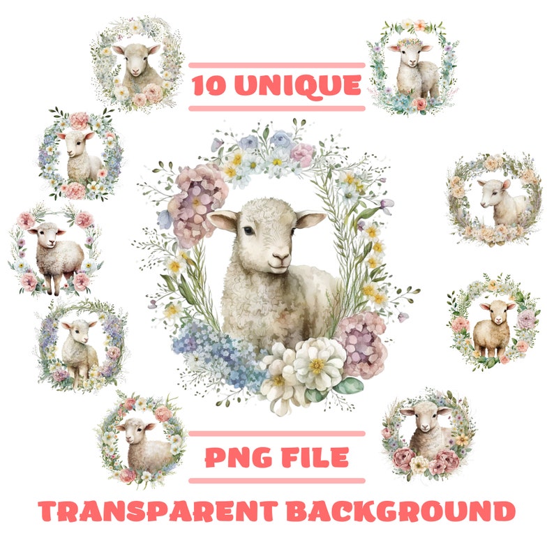 Lamb and Flowers Clipart Bundle Lamb With Flowers Png for - Etsy