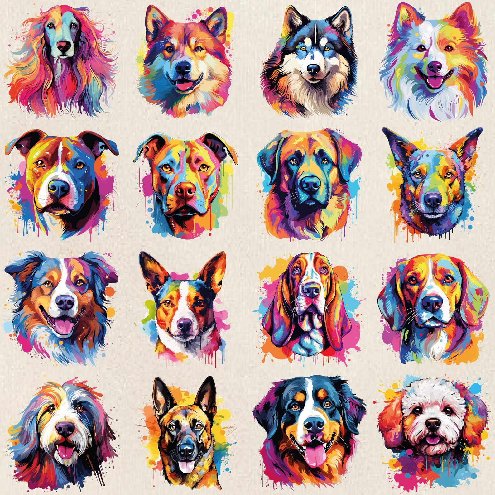 100 Colorful Dogs T-shirt Design Bundle Dog Breeds Clipart Bundle Cute ...