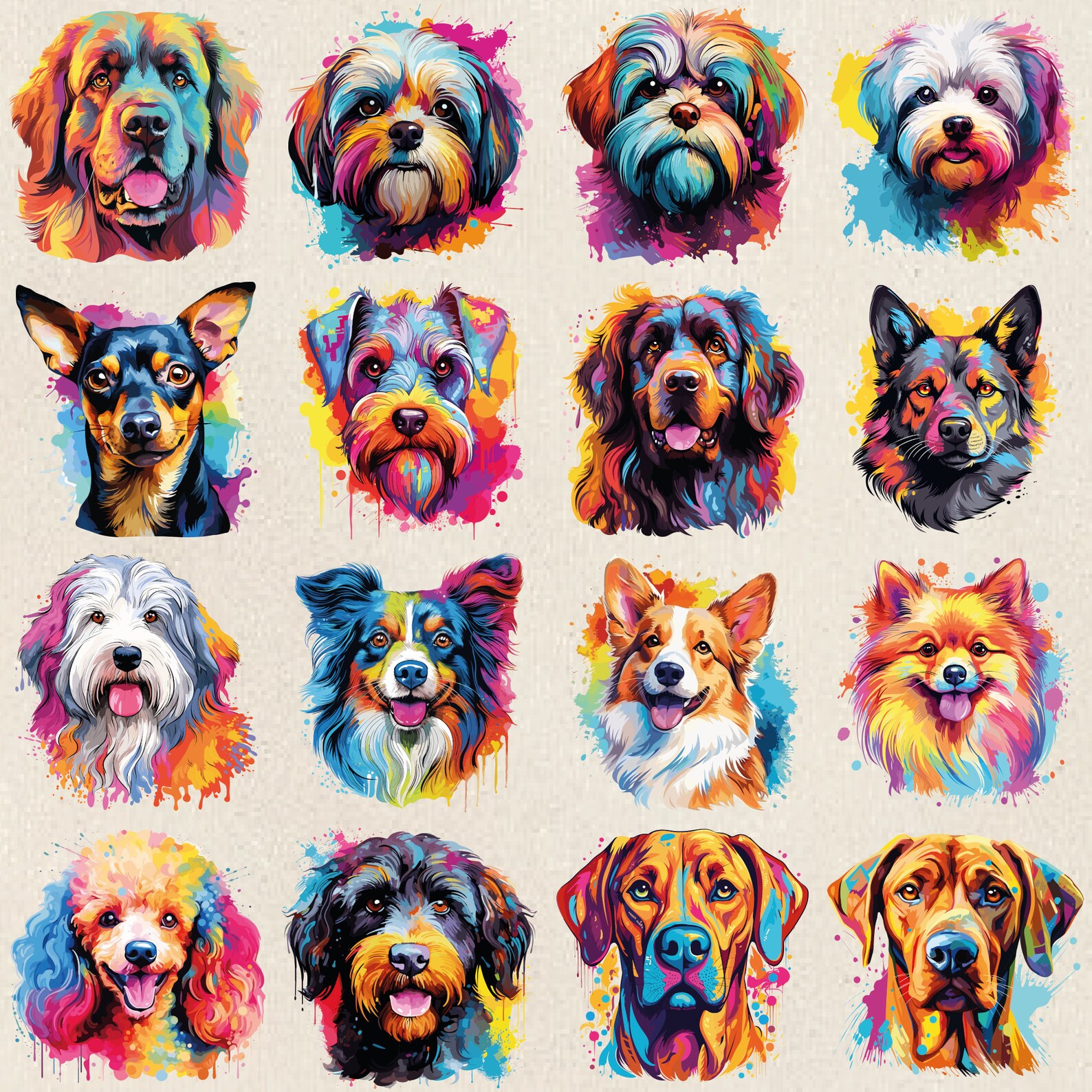 100 Colorful Dogs T-shirt Design Bundle Dog Breeds Clipart Bundle Cute ...