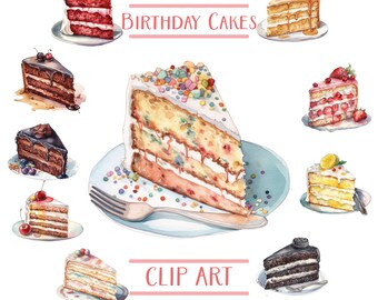 Watercolor Cake Clipart, Birthday Cake Clipart, Birthday Clipart ...