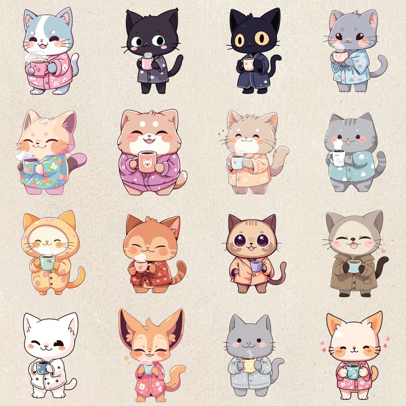 100+ Kawaii Coffee Kitties Clipart Bundle Cute Kitten Png Bundle Kittie ...