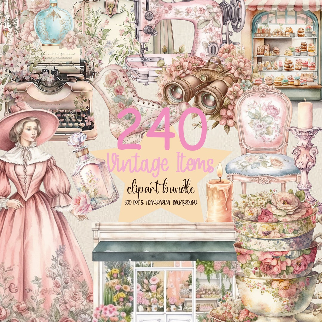 240 Item Vintage Watercolor Png Bundle, Vintage Watercolor Clipart ...
