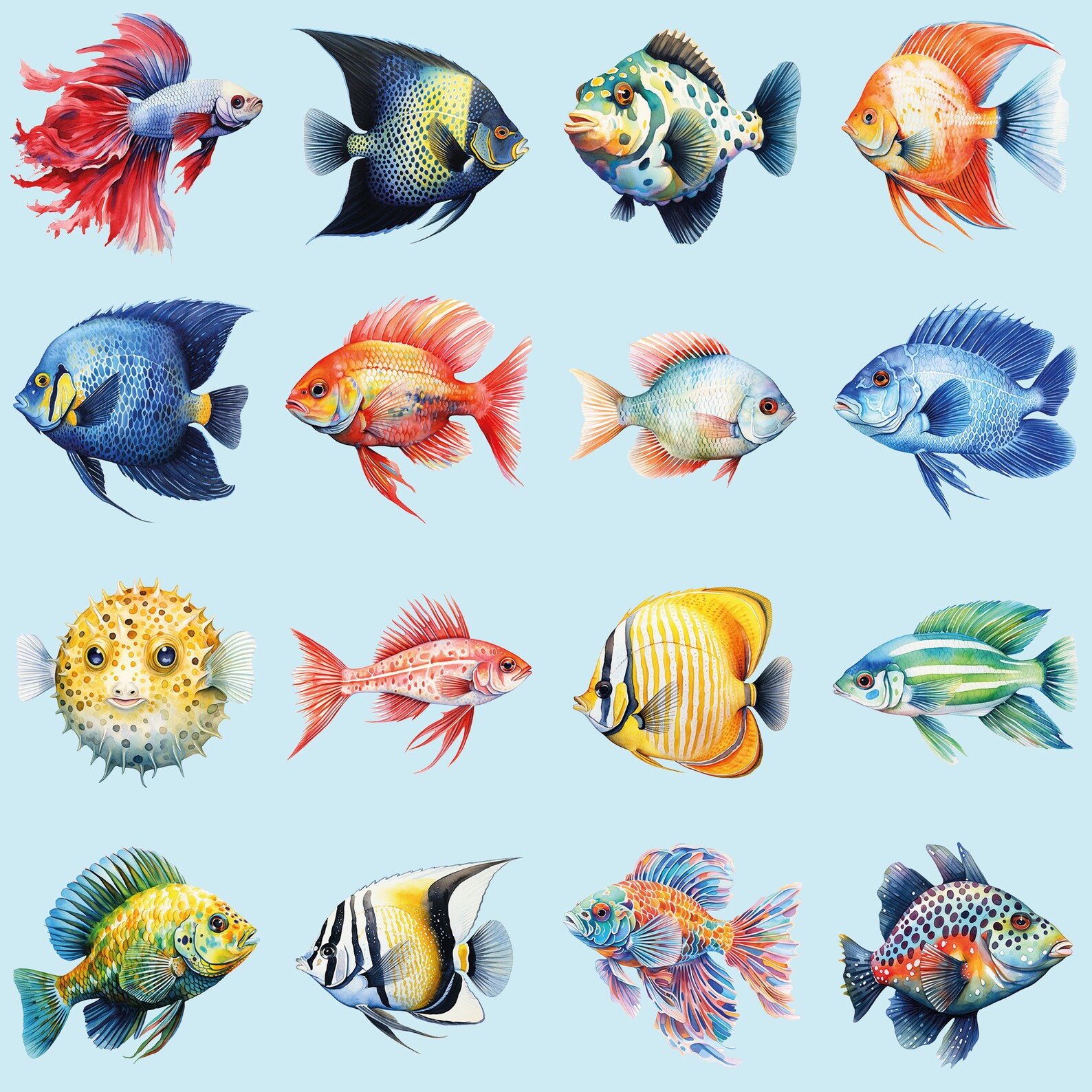 Watercolor Tropical Fish Clipart Bundle, Watercolor Underwater Clipart ...