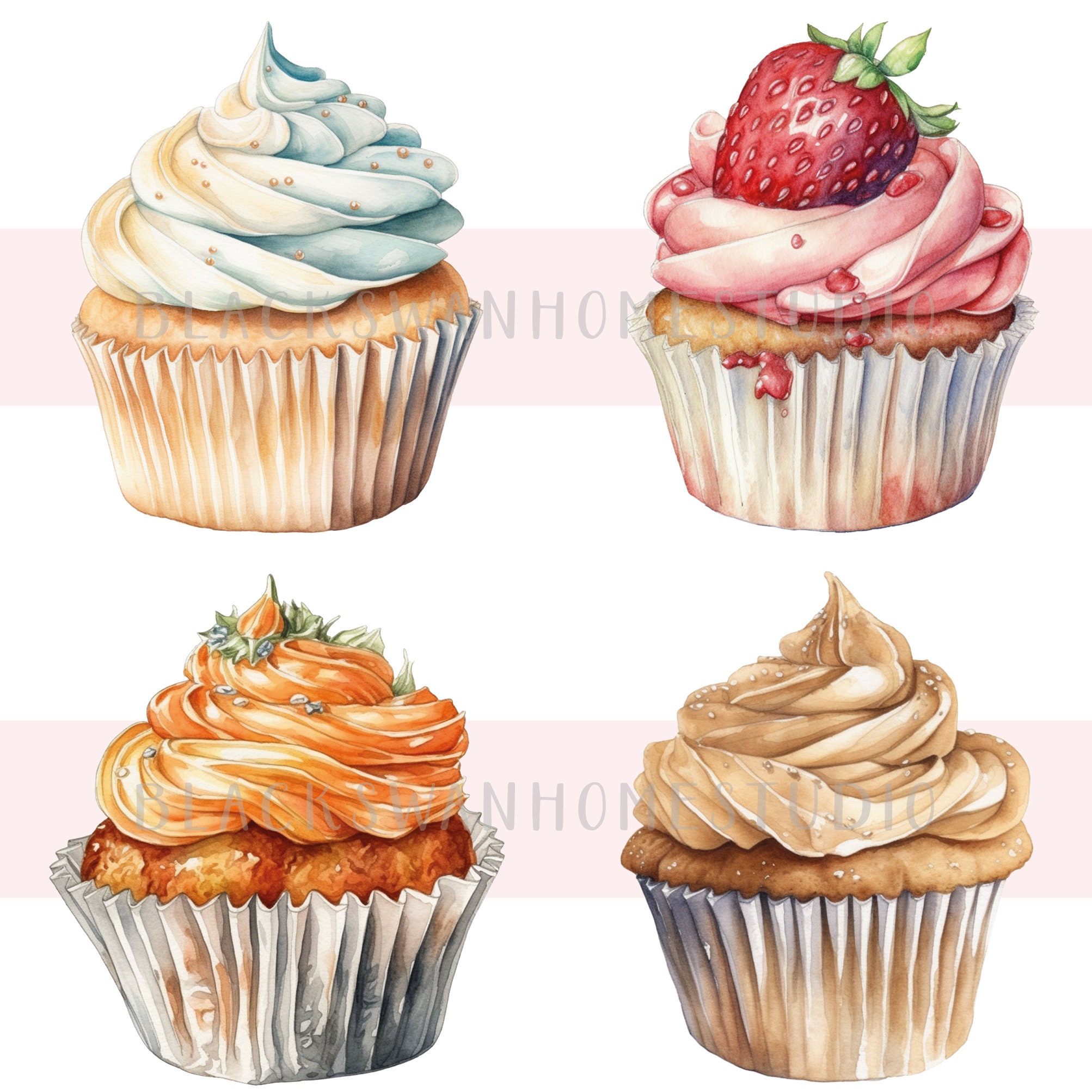 Watercolor Cupcake Clipart Pastel Cupcake Png Bundle Dessert - Etsy