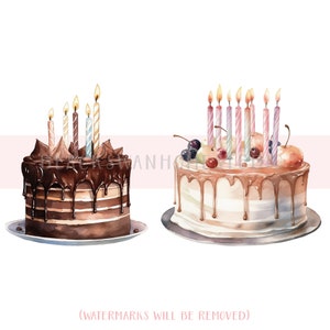 Birthday Cake Clipart Bundle, Watercolor Birthday Cakes Png Bundle ...