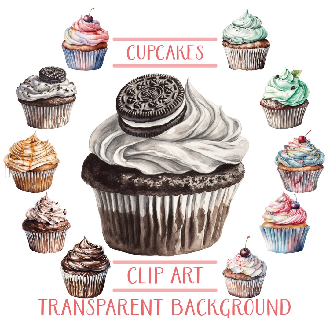 Cupcakes Png Bundle, Watercolor Cupcake Clipart Bundle, Chocolate ...