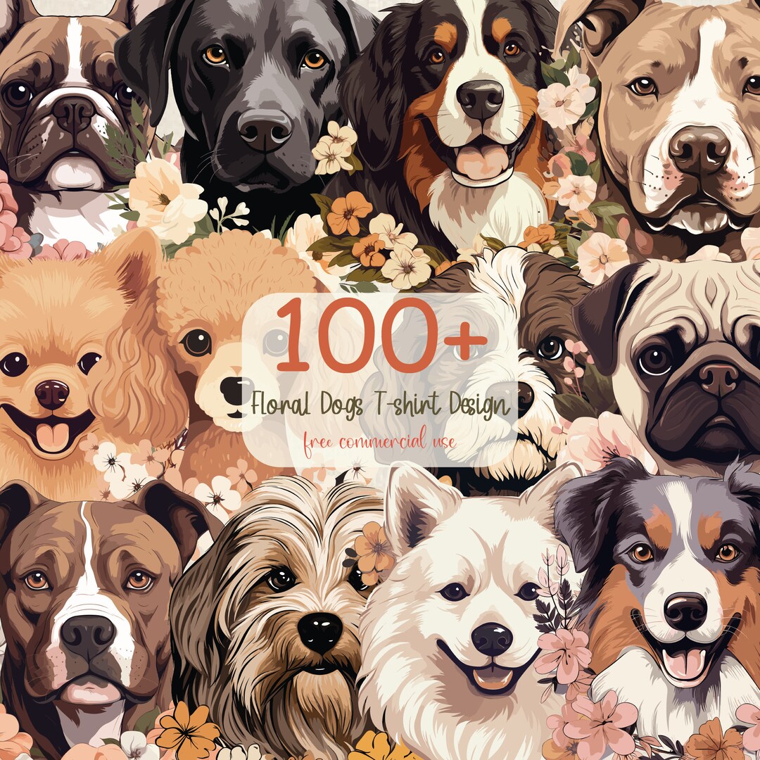 100+ Floral Dogs T-shirt Design Bundle, Floral Dog Breeds Pngs, Dogs ...