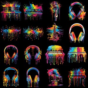 120+ Musical Paint Drip T-shirt Design Bundle, Color Drip Premium ...