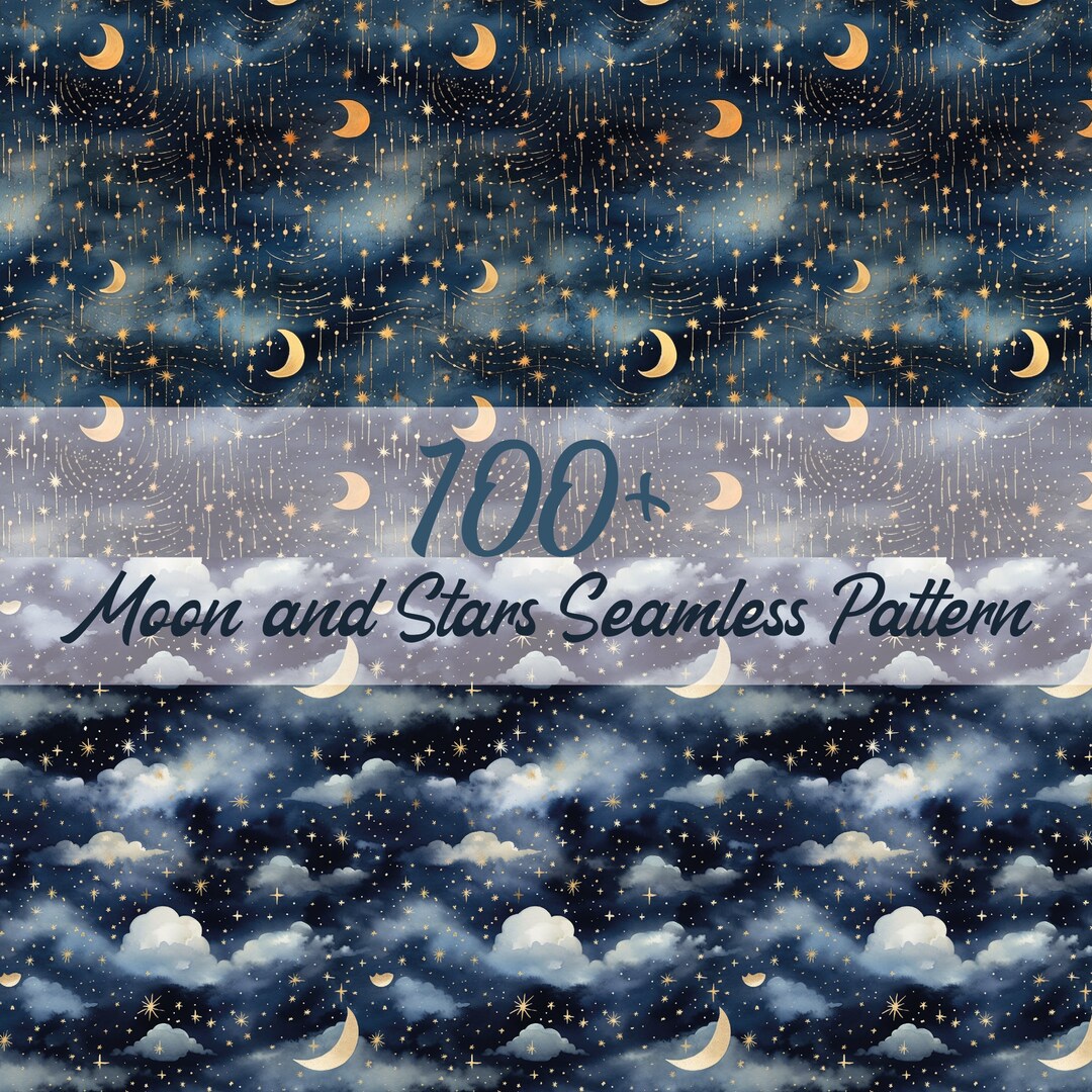 100 Starry Night Seamless Pattern Bundle Moon and Stars Seamless ...