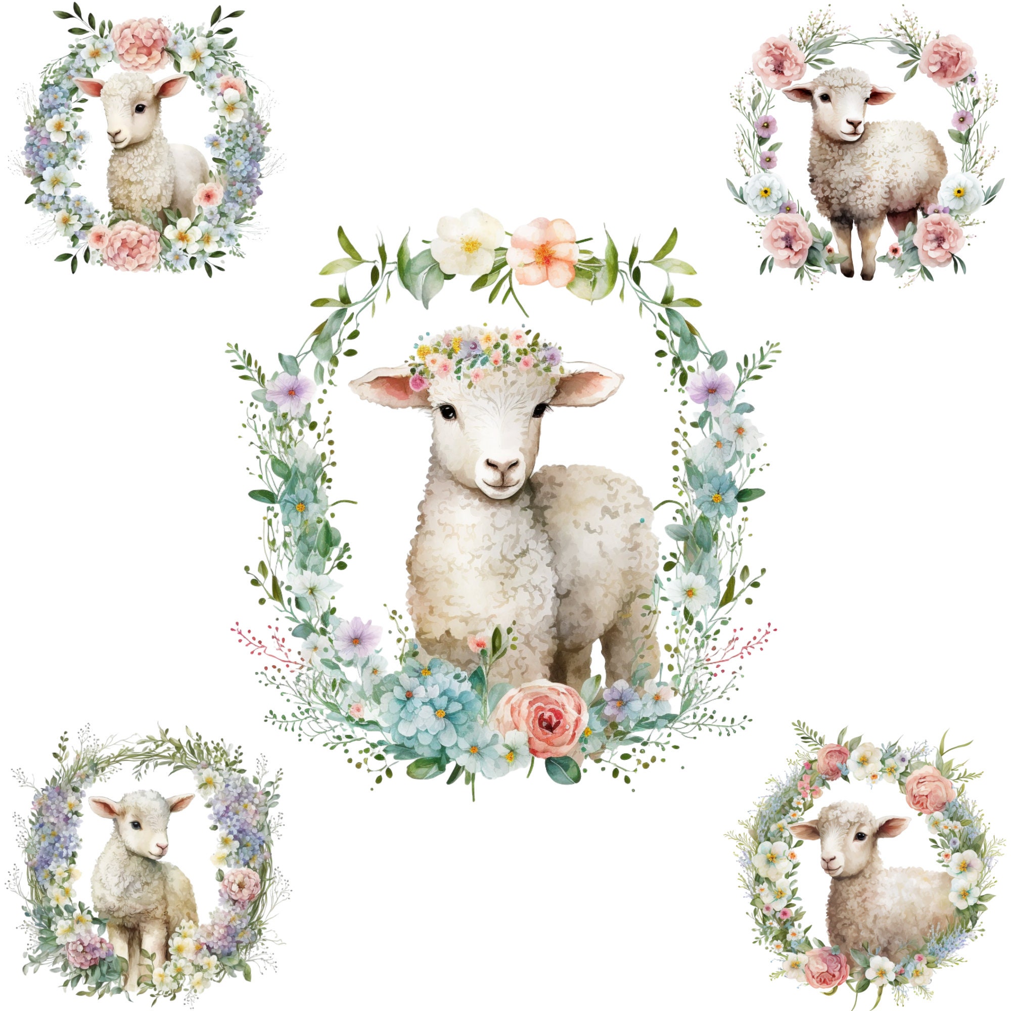Lamb and Flowers Clipart Bundle Lamb With Flowers Png for - Etsy