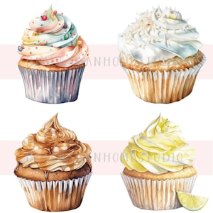 Watercolor Cupcake Clipart, Pastel Cupcake Png Bundle, Dessert Clipart ...