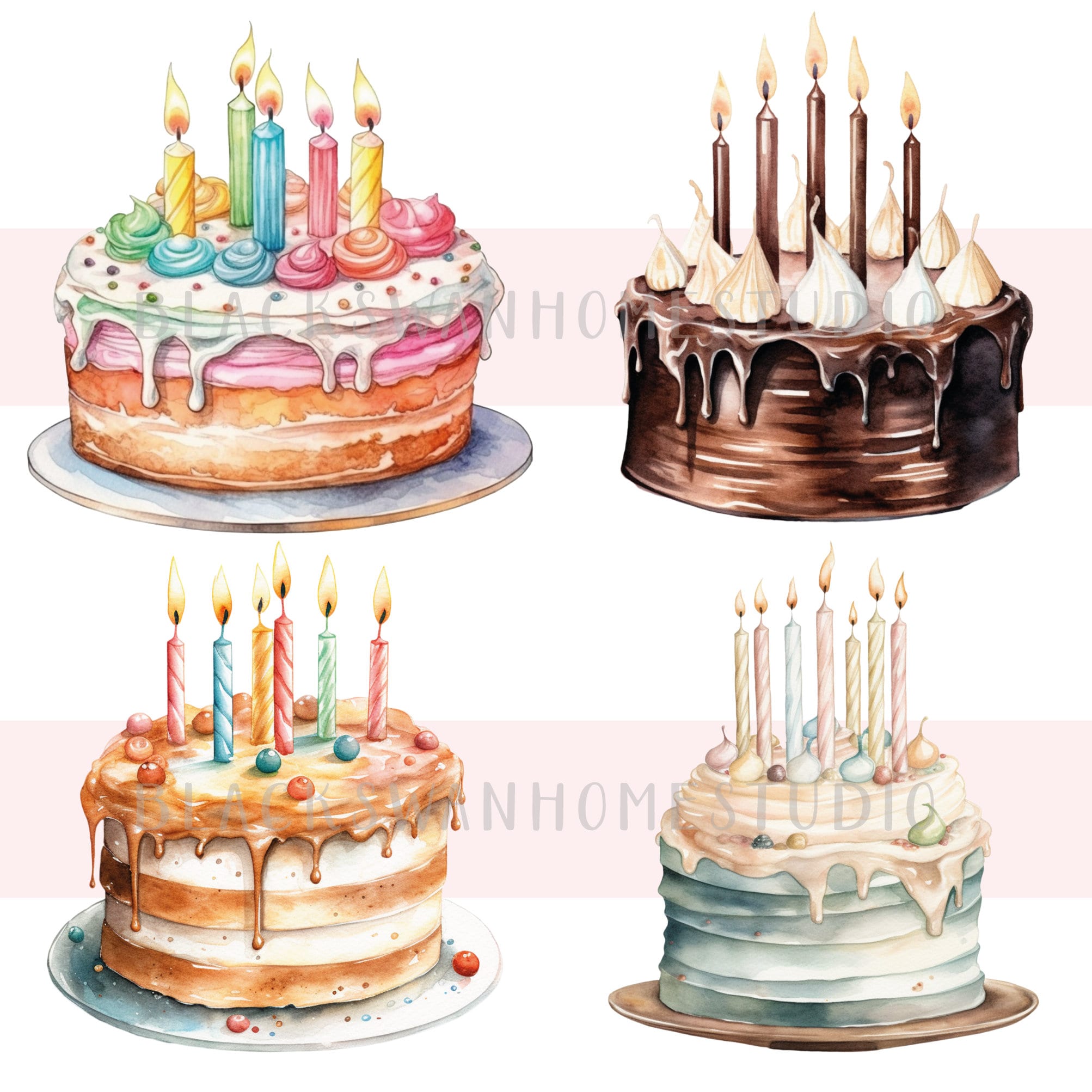 Birthday Cake Clipart Bundle Watercolor Birthday Cakes Png - Etsy