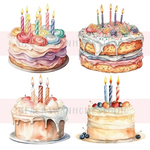 Watercolor Birthday Cakes Png Bundle, Birthday Cake Clipart Bundle ...