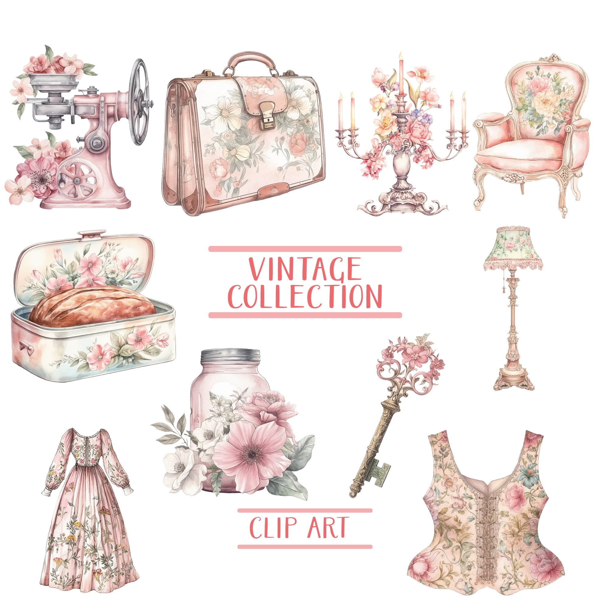 Watercolor Painting Vintage Clipart Bundle Watercolor Vintage - Etsy