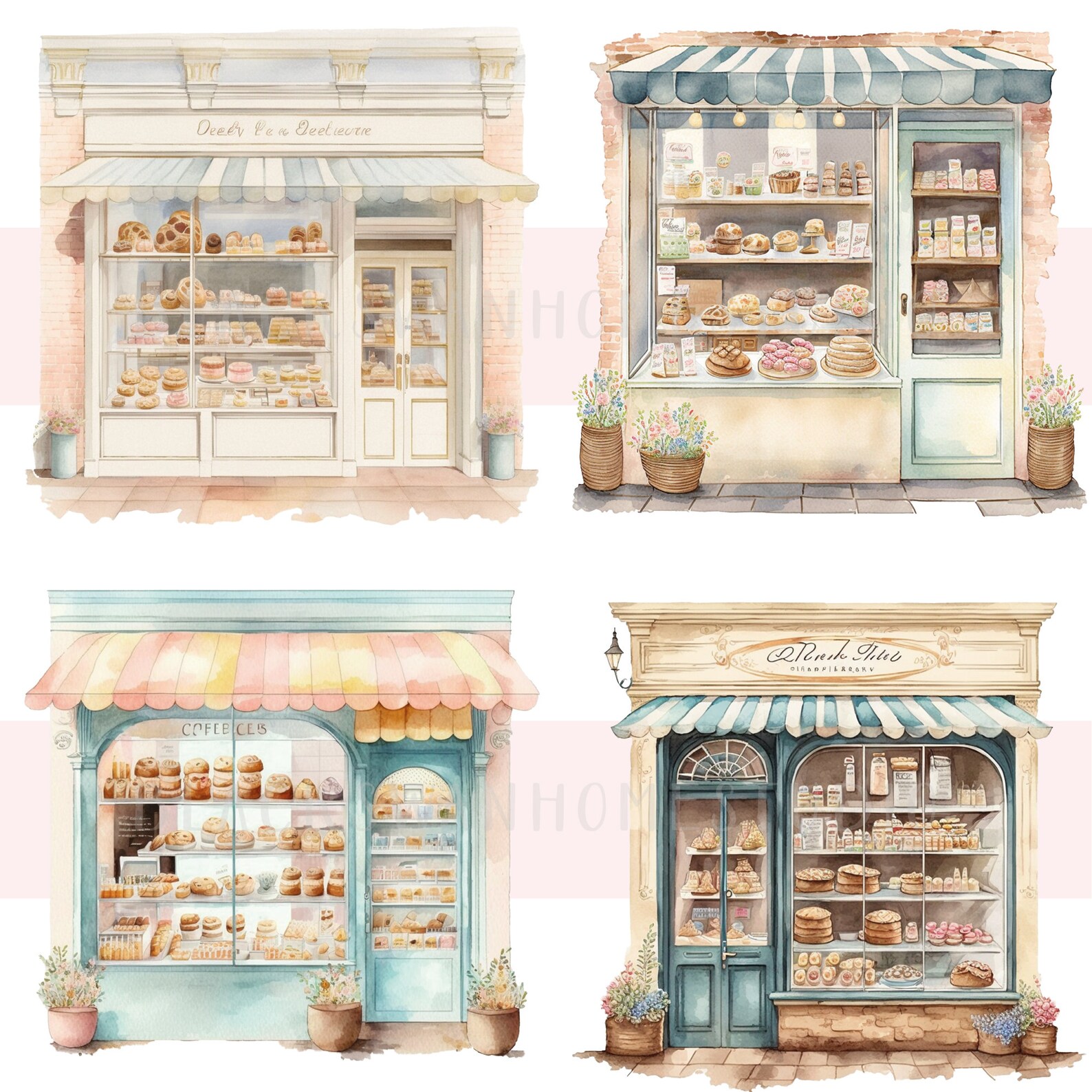 Watercolor Bakery Clipart Png Bundle Bakery Clipart Junk - Etsy