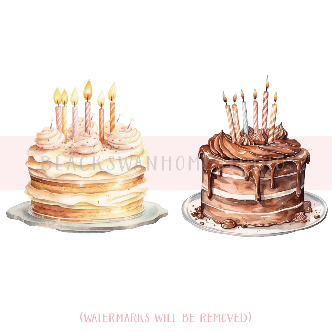 Birthday Cake Clipart Bundle Watercolor Birthday Cakes Png - Etsy