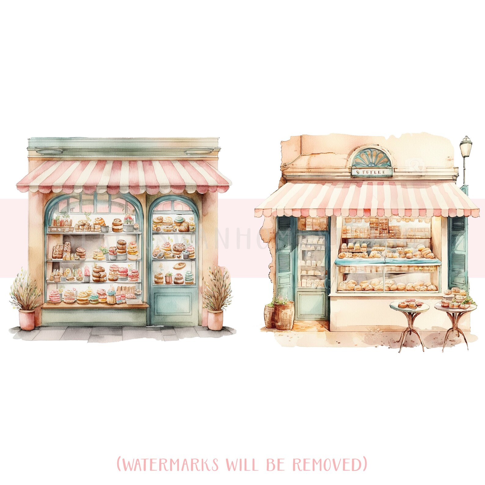 Watercolor Bakery Clipart Png Bundle Bakery Clipart Junk - Etsy