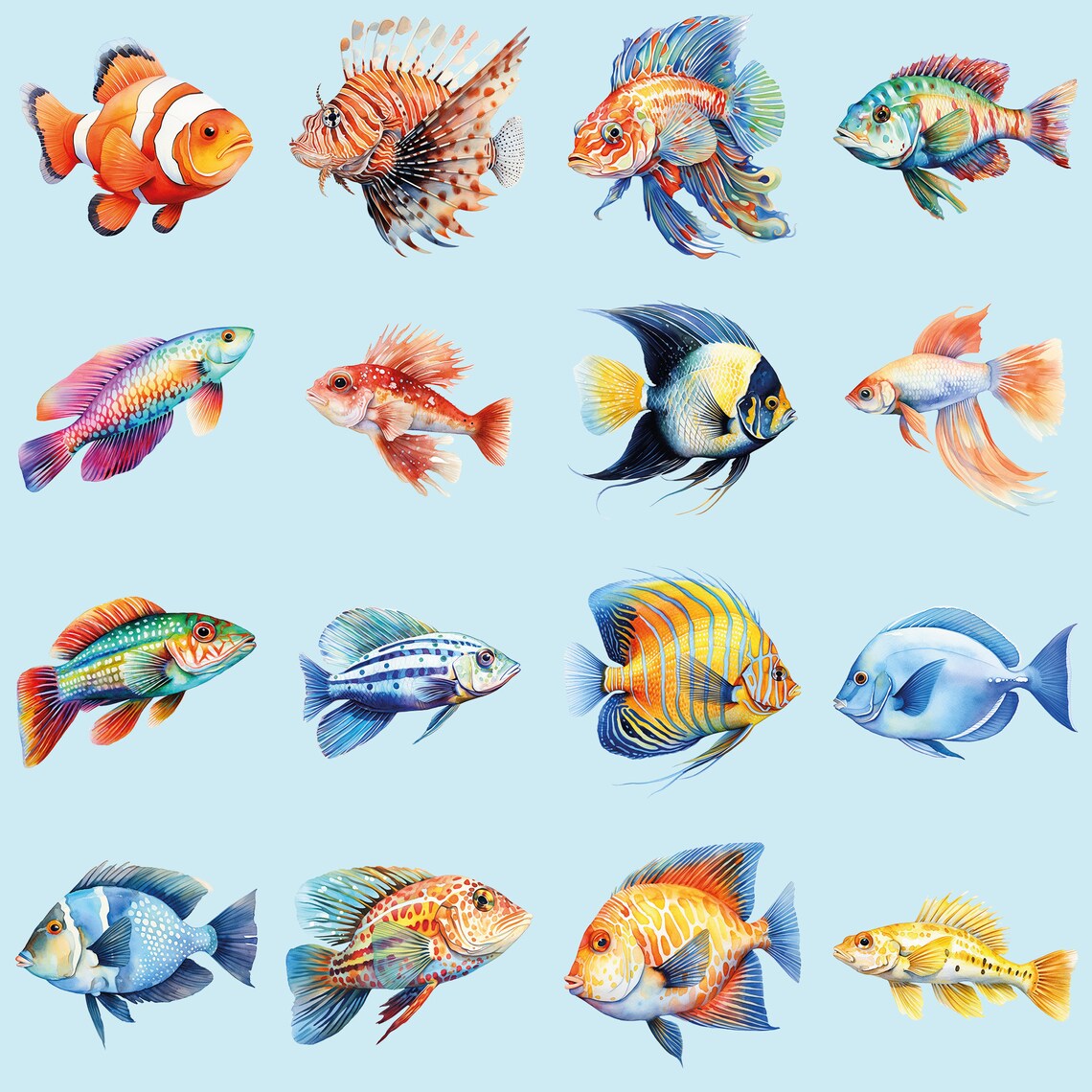 Watercolor Tropical Fish Clipart Bundle, Watercolor Underwater Clipart ...